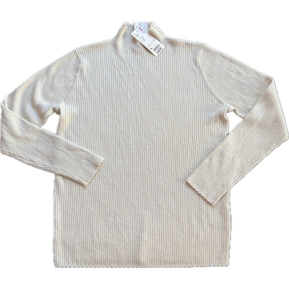 Uniqlo | Sweaters | Nwt Uniqlo Shiny Ribbed Cream Sweater Metallic Lame ...